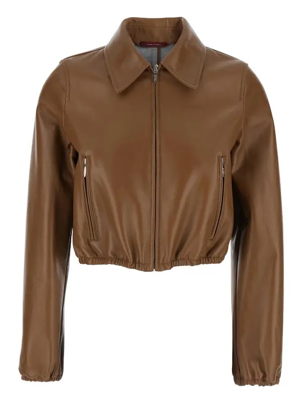 Gucci Leather Crop Jacket With Embossed Logo - Multicolor