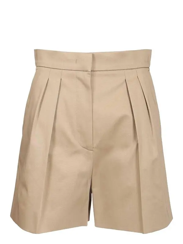 Max Mara Pleated Stretch Cotton Satin Shorts - Cream