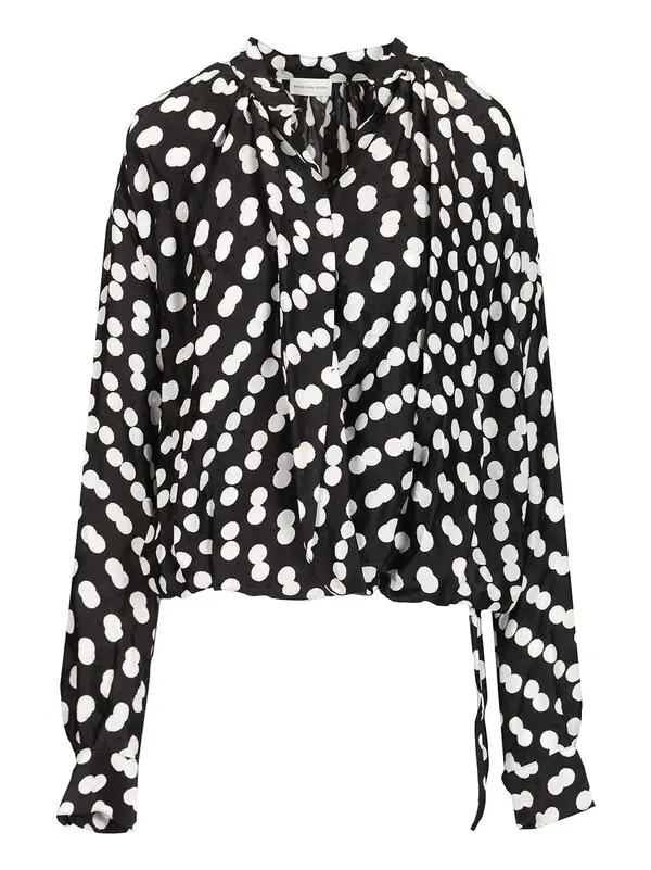 Dries Van Noten Polka Dot Jacquard Satin Draped Blouse - Black