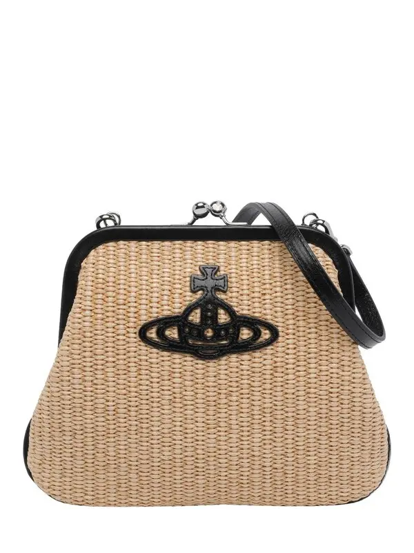 VIVIENNE WESTWOOD Raffia Effect Clutch With Embossed Logo - Cream