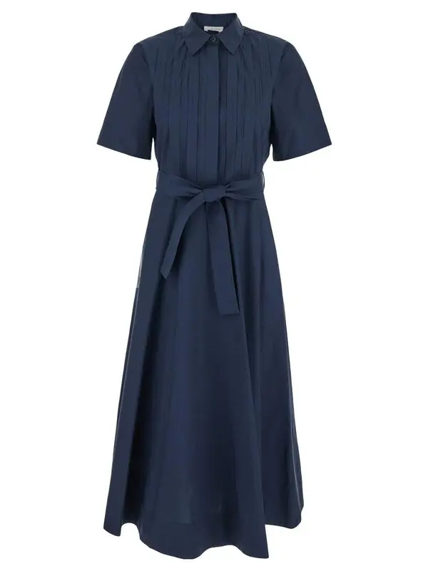 P.a.r.o.s.h Cotton Maxi Dress With Classic Collar And Belt - Multicolor