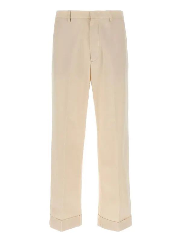 Valentino Garavani High Waisted Straight Leg Trousers With Cuffs - Cream