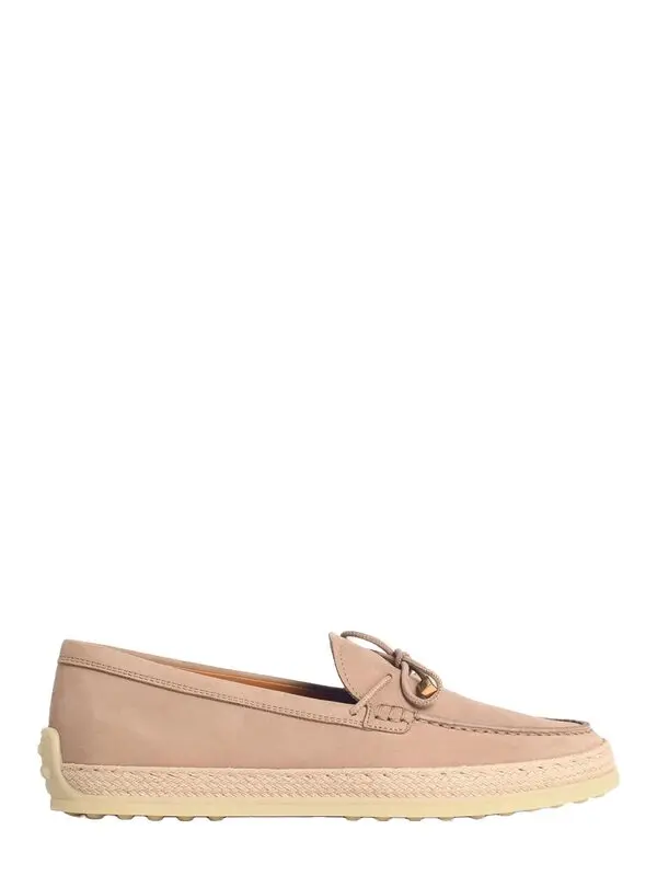 TOD'S Calf Nubuck Loafers With Raffia Trim - Cream