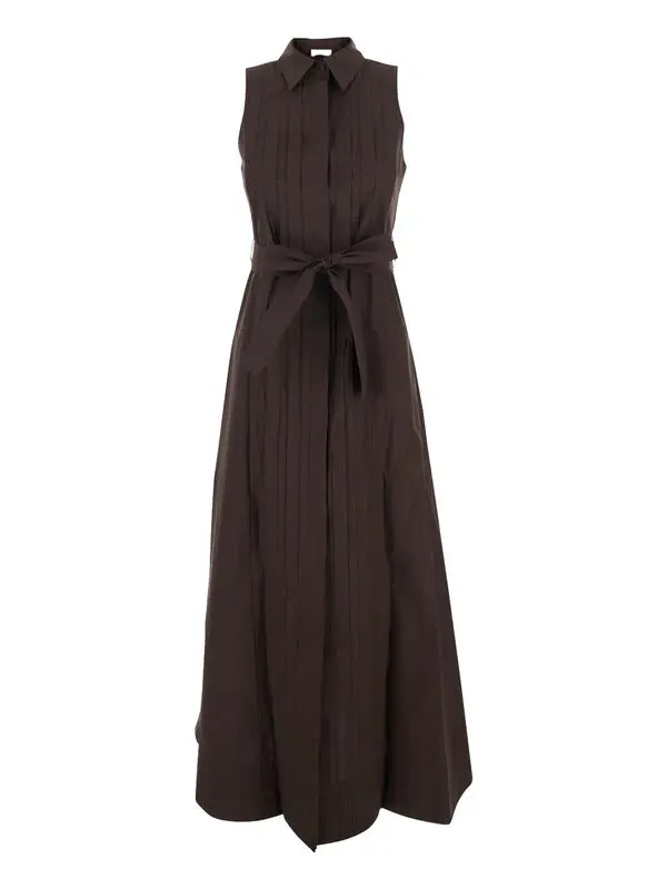 P.a.r.o.s.h Sleeveless Belted Dress With Classic Collar - Multicolor