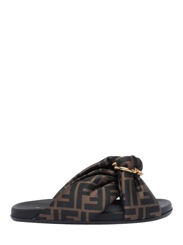 Fendi Ff Satin Slides With Appliqué And Knot Detail - Brown