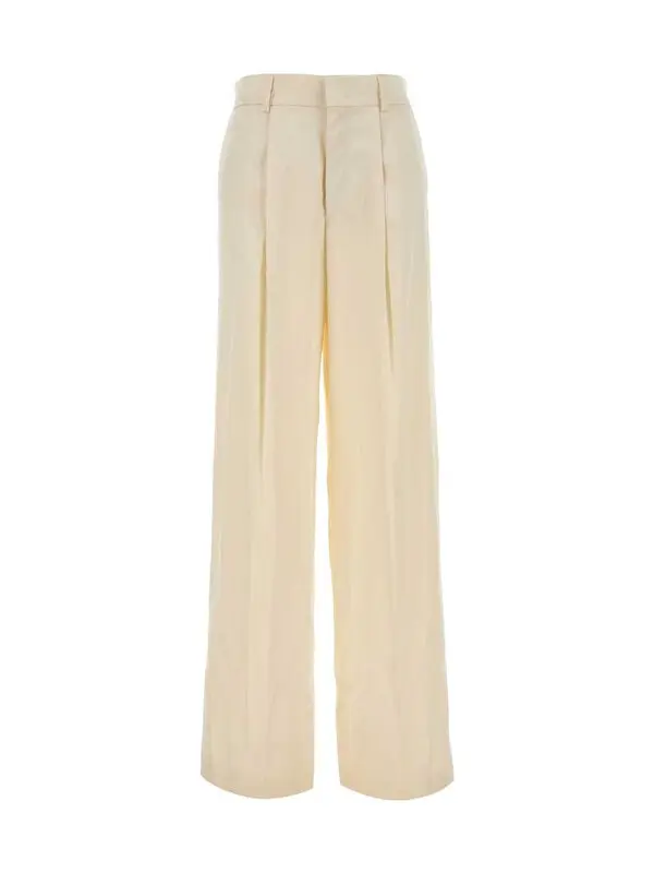 Alberta Ferretti Ivory Satin Wide-leg Pant - White