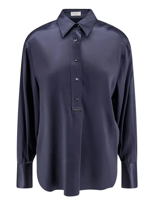 Brunello Cucinelli Silk Shirt With Monili Detail - Multicolor