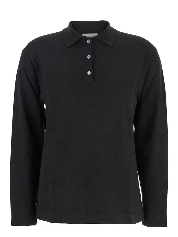 P.a.r.o.s.h Wool Polo Shirt With Classic Collar And Long Sleeves - Brown