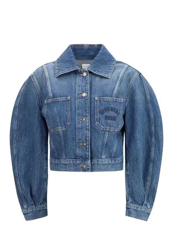 Givenchy Denim Cropped Jacket With Logo Embroidery - Blue