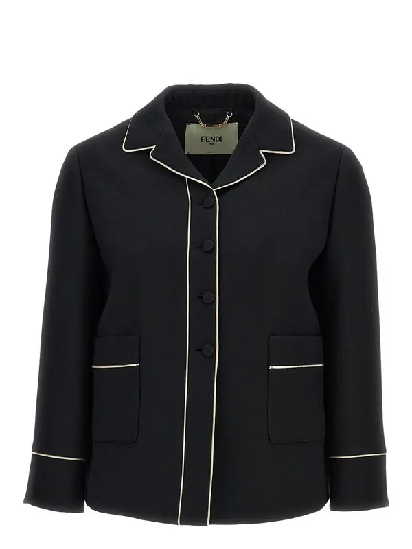 Fendi Blouson Wool Silk Jacket With Pajama Collar And Piping - Multicolor