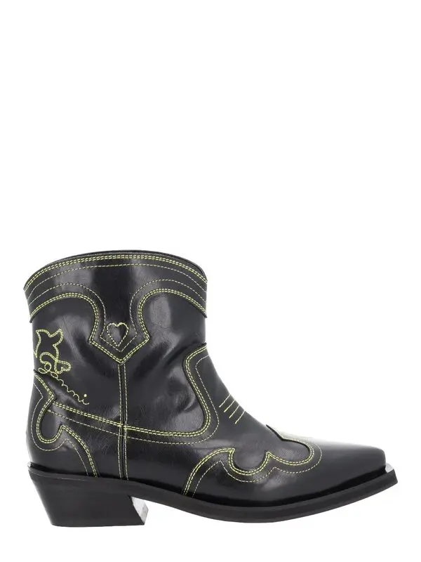 GANNI Low Shaft Boots With Contrast Stitching - Black