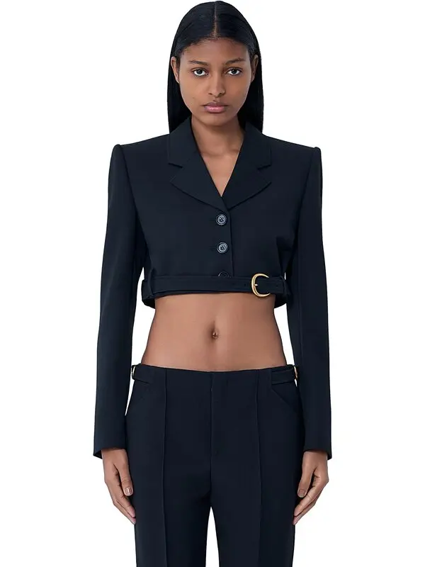 Chloé Cropped Wool Blazer With Belted Waist - Black