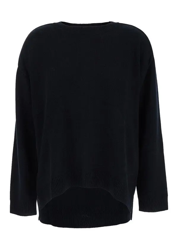 P.a.r.o.s.h Wool And Cashmere Crewneck Sweater With Asymmetric Hem - Black