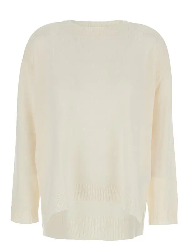 P.a.r.o.s.h Wool And Cashmere Crewneck Sweater With Asymmetric Hem - White