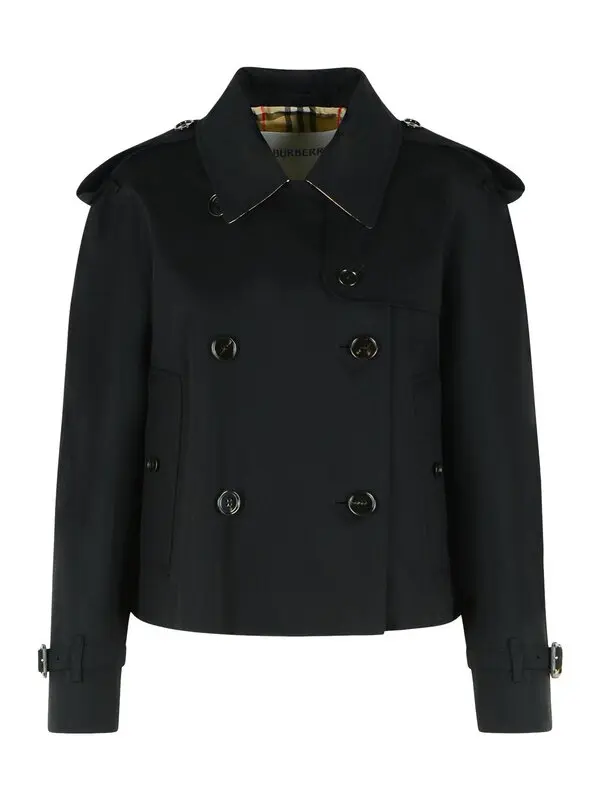 Burberry Cotton Gabardine Trench Coat Jacket - Black