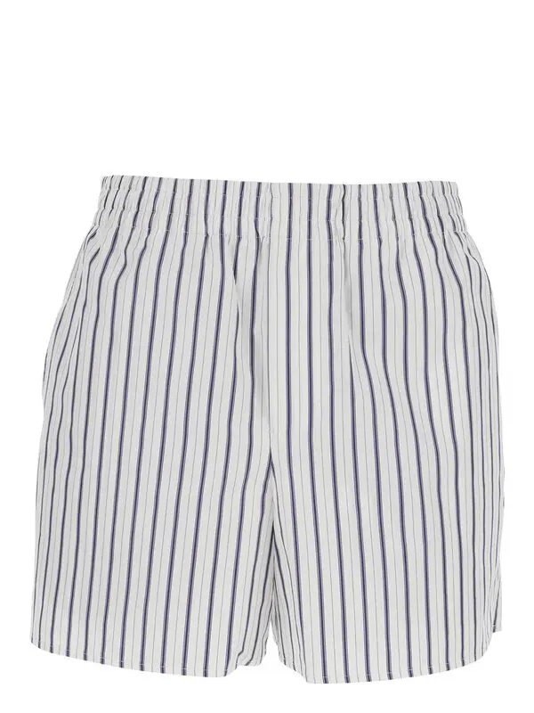 Ami White Striped Cotton Relaxed Fit Shorts - Multicolor