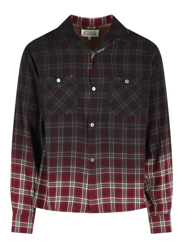 MAISON MARGIELA Burgundy Viscose Check Shirt With Gradient Effect - Multicolor