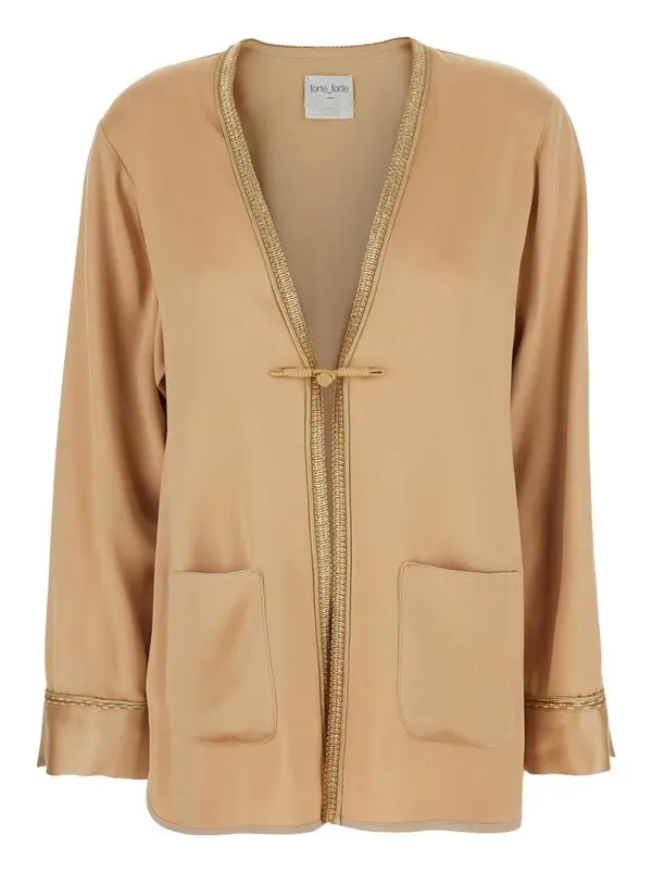 FORTE_FORTE Viscose Blend Jacket With Contrast Finishes - Cream