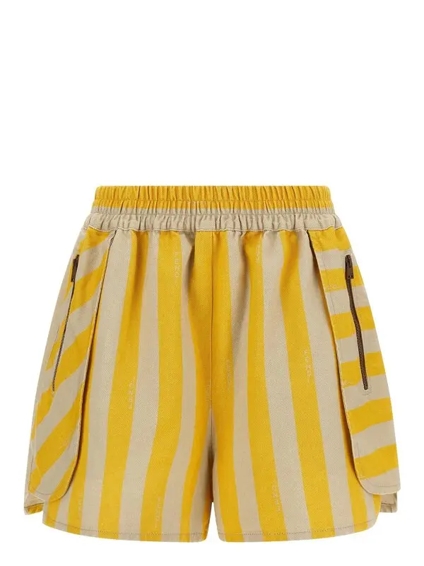 Fendi Pequin Stripe Cotton Linen Blend Shorts - Yellow