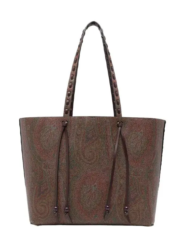 Etro Paisley Print Leather And Cotton Tote Bag With Removable Pouch - Brown