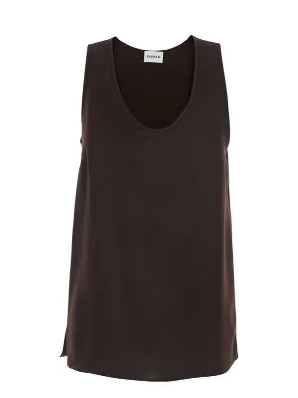 P.a.r.o.s.h Sleeveless Round Neck Top In Tech Fabric - Brown