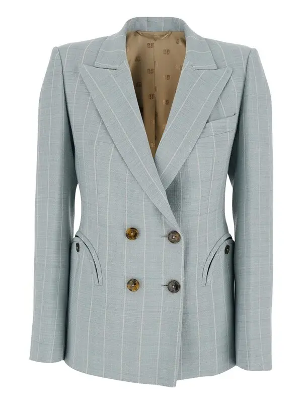 BLAZÉ MILANO Light Blue Striped Viscose Jacket With Peak Lapels - Multicolor
