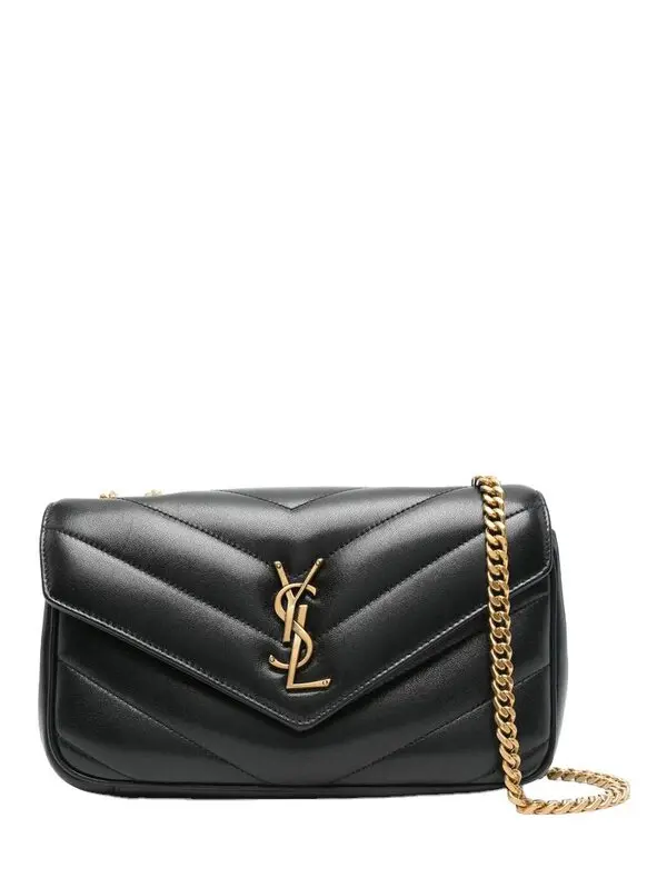 Saint Laurent Chevron Quilted Lambskin Shoulder Bag With Chain Strap - Black