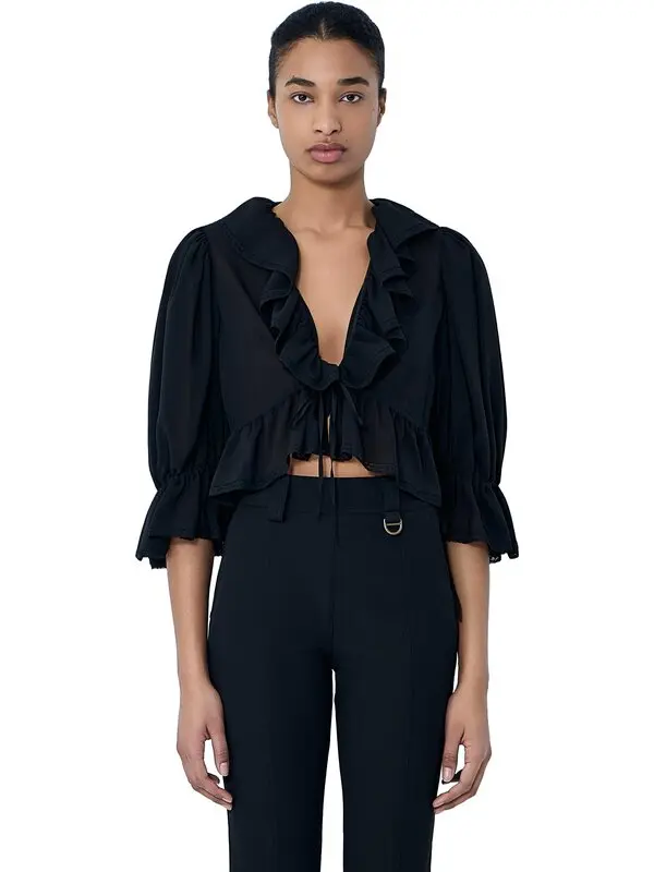 Chloé Ruffled Silk Blouse With Tie-front Detail - Black
