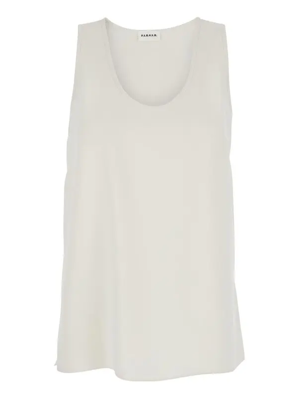 P.a.r.o.s.h Sleeveless Top With Round Neck In Fabric - White