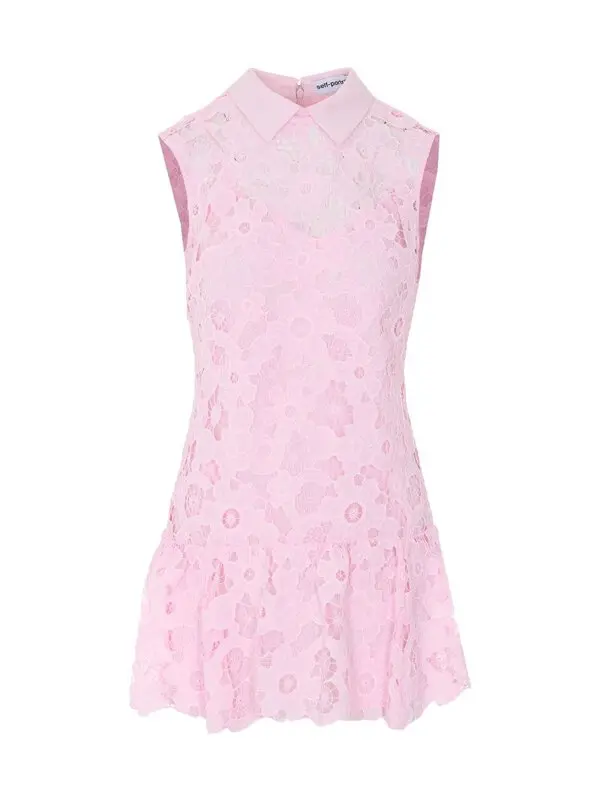 SELF-PORTRAIT Lace Collared Sleeveless Mini Dress - Pink