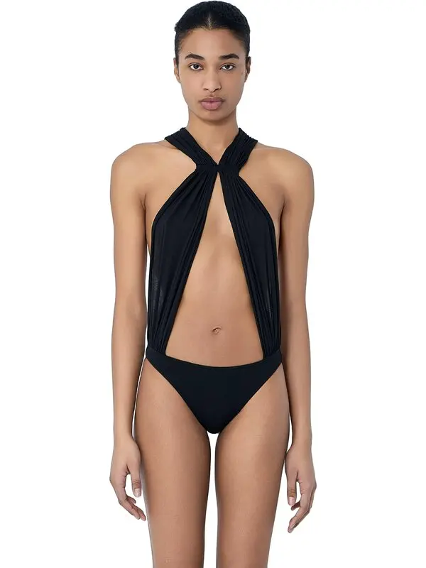 Rick Owens Halter Neck Bodysuit With Draped Front Panels - Black