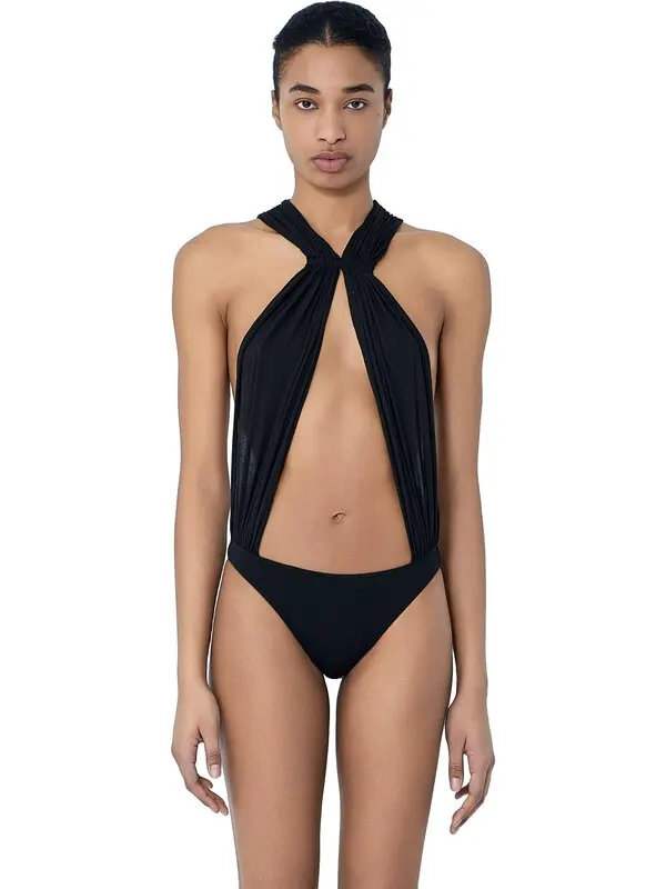 Rick Owens Halter Neck Bodysuit With Draped Front Panels - Black