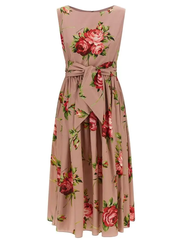 Dolce & Gabbana Bouquet Rose Print Cotton Midi Dress - Pink