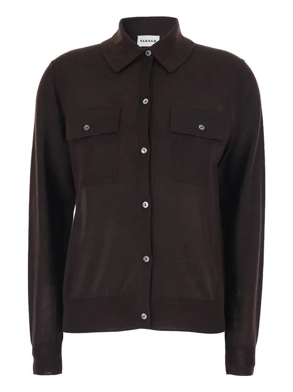 P.a.r.o.s.h Long Sleeve Wool Blend Polo Collar Sweater With Front Button Closure - Multicolor