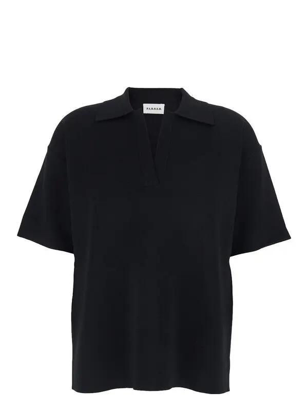 P.a.r.o.s.h Black Viscose Blend Polo With Dropped Shoulders - Multicolor