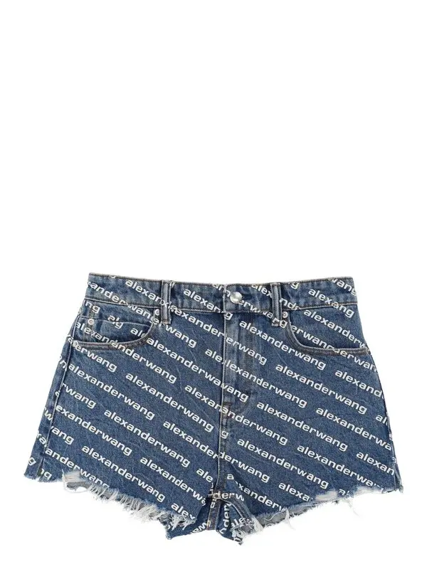 Alexander Wang All Over Logo Denim Shorts - Blue