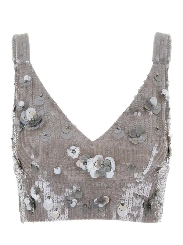 P.a.r.o.s.h Sequined Crop Top With Floral Appliqués - Multicolor