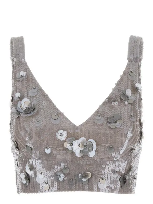 P.a.r.o.s.h Sequined Crop Top With Floral Appliqués - Multicolor