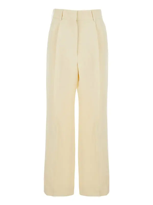 BLAZÉ MILANO Beige Linen And Silk Blend Trousers - Cream