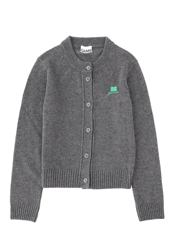GANNI Cardigan With Logo - Gray