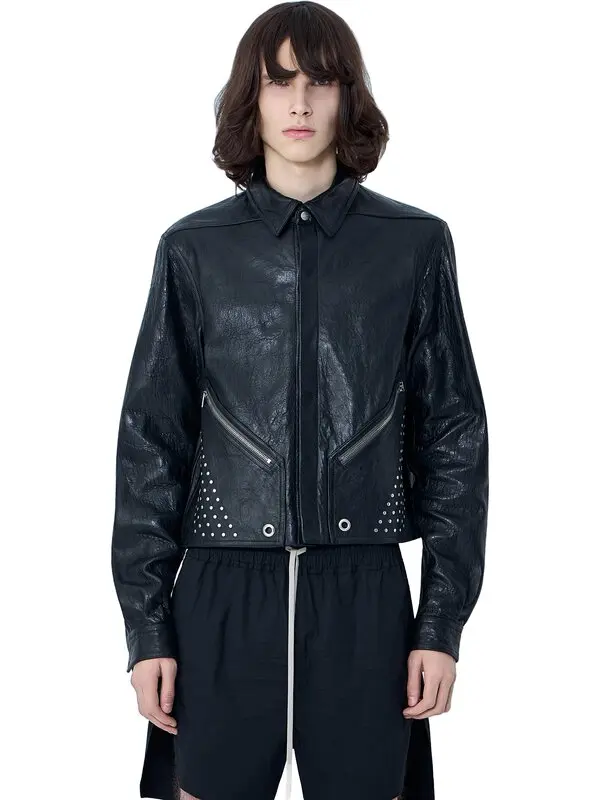 Rick Owens Studded Leather Jacket With Zip Details - Black