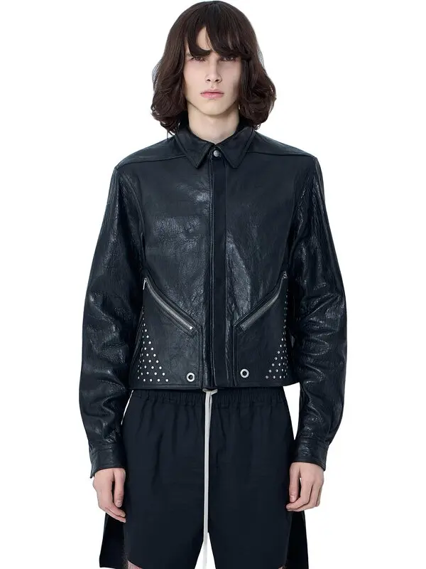Rick Owens Studded Leather Jacket With Zip Details - Black