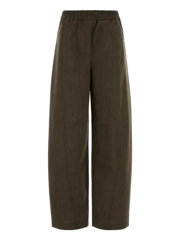 GANNI Mud Wool Wide-leg Pant - Brown