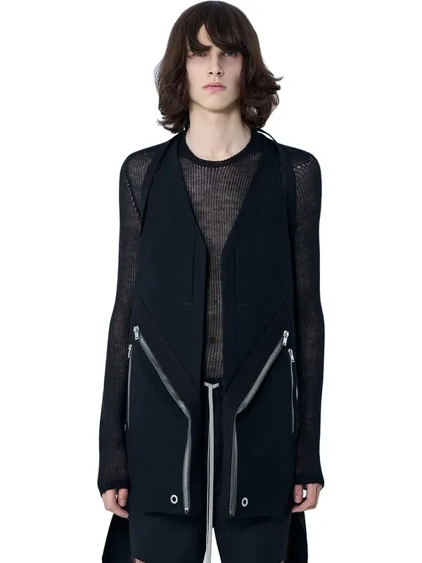 Rick Owens Asymmetrical Zip Detail Vest - Black