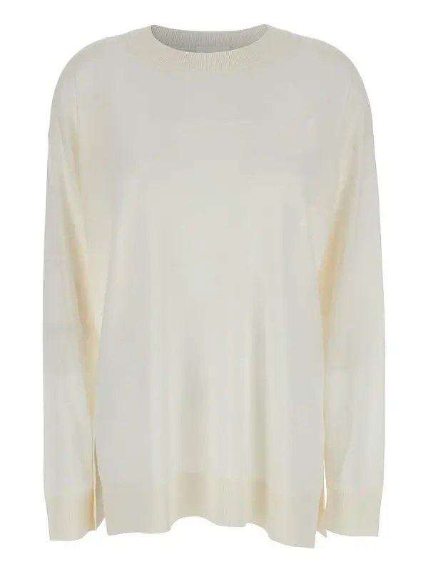 P.a.r.o.s.h Long-sleeved Crewneck Sweater In Wool And Silk Blend - White