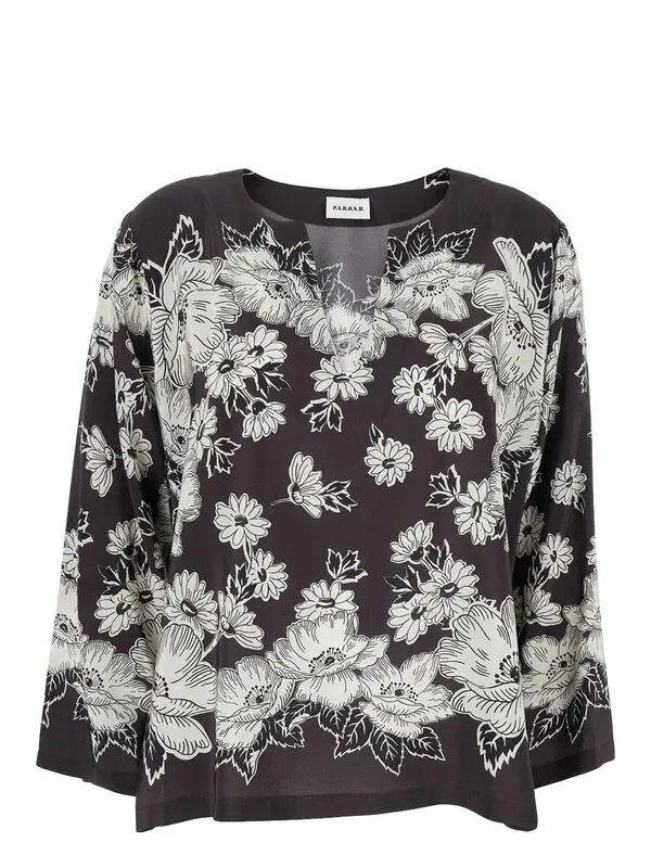 P.a.r.o.s.h Silk Floral Print V-neck Blouse - Multicolor