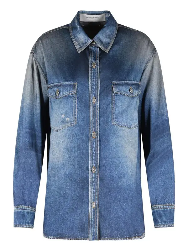 GOLDEN GOOSE Patty Over Fit Cotton Shirt - Blue