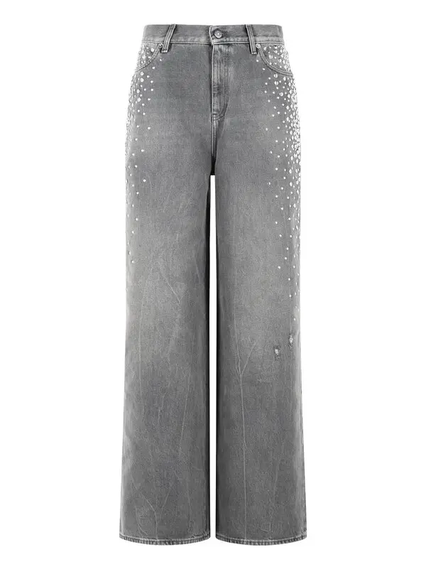 GOLDEN GOOSE Melody Grey Cotton Jeans With Stud Embellishments - Gray