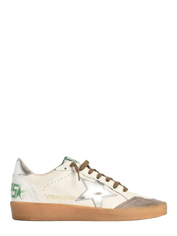 GOLDEN GOOSE Ball Star Nappa Leather Sneakers With Silver Accents - White
