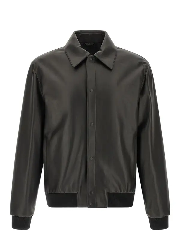 Fendi Leather Blouson With Embroidered Logo - Black